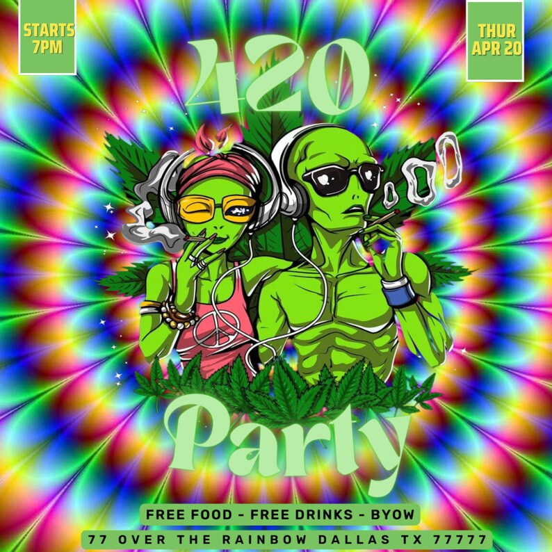 ALIEN Cannabis Party Flyer Cannabis Birthday Party Flyer - Etsy