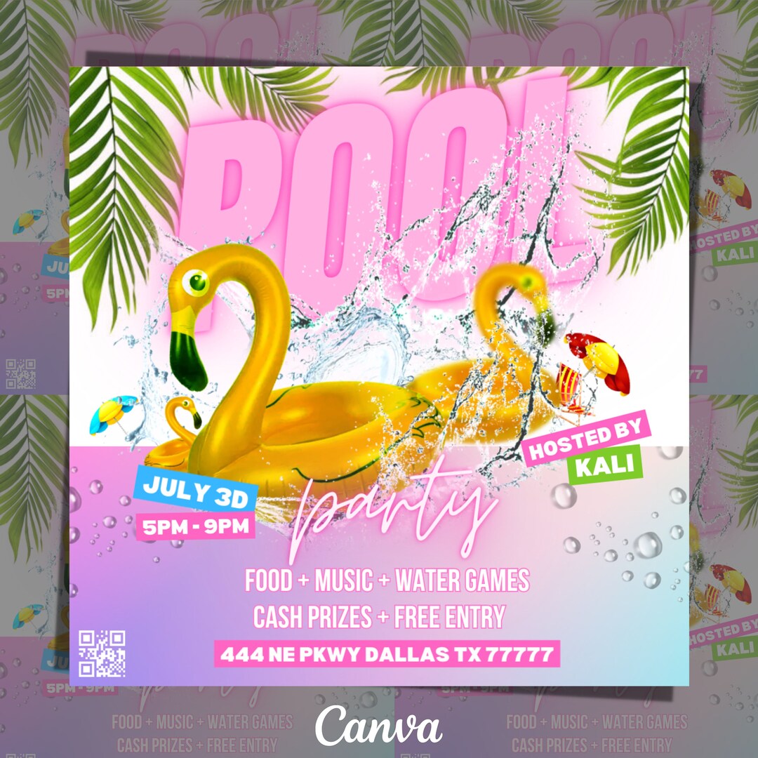 Pool Party Flyer, Social Media Pool Party Announcement Editable Summer ...
