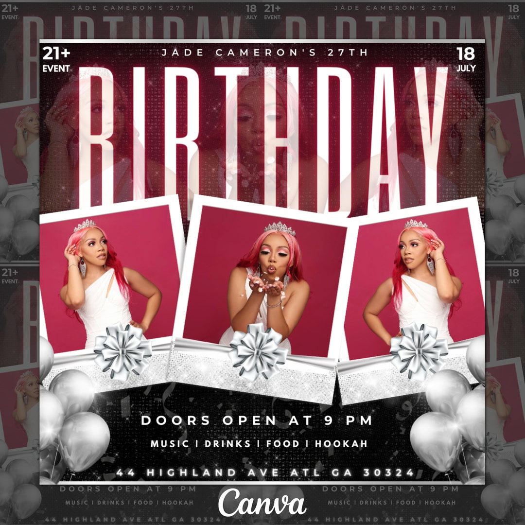 Glam Birthday Flyer, Birthday Template, Birthday Girl, Party Flyer ...