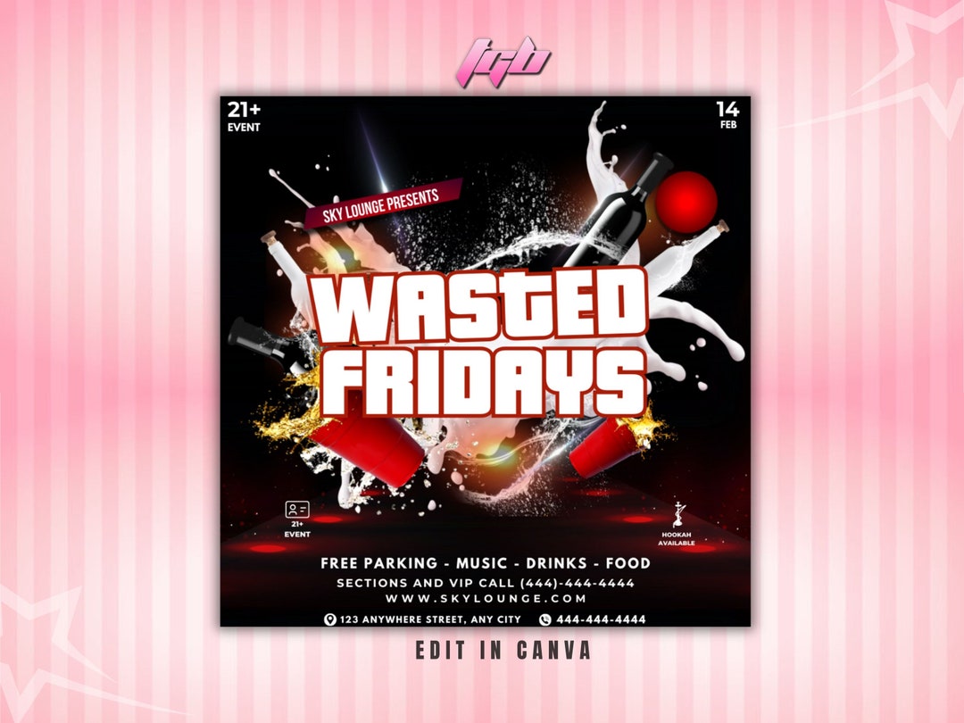 DIY Club Flyer, Wasted Friday Party Flyer, Stripper Party Flyer, Event ...