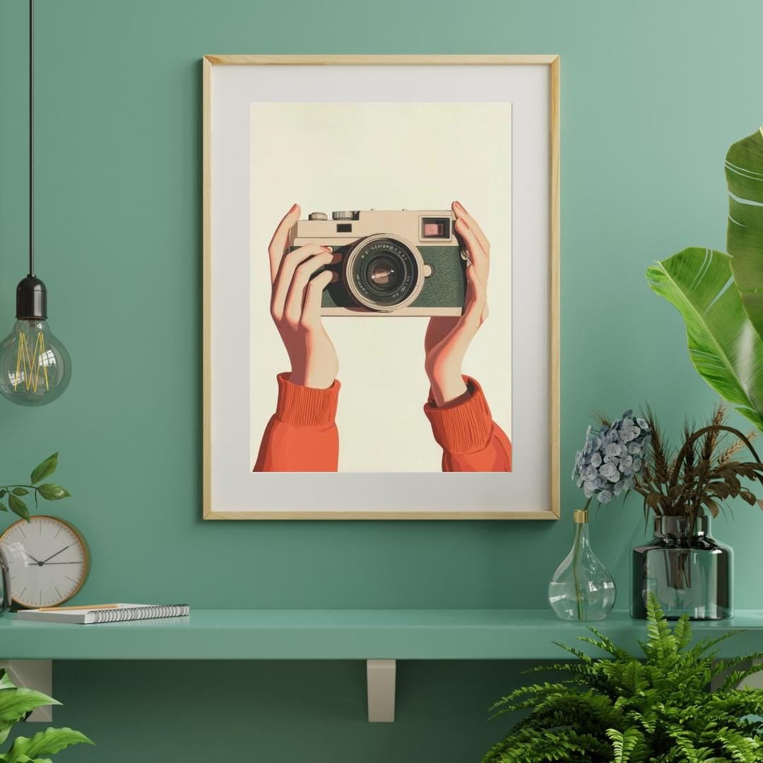 Vintage Camera Poster, Feminine Hands, Pastel Retro Decor (digital ...