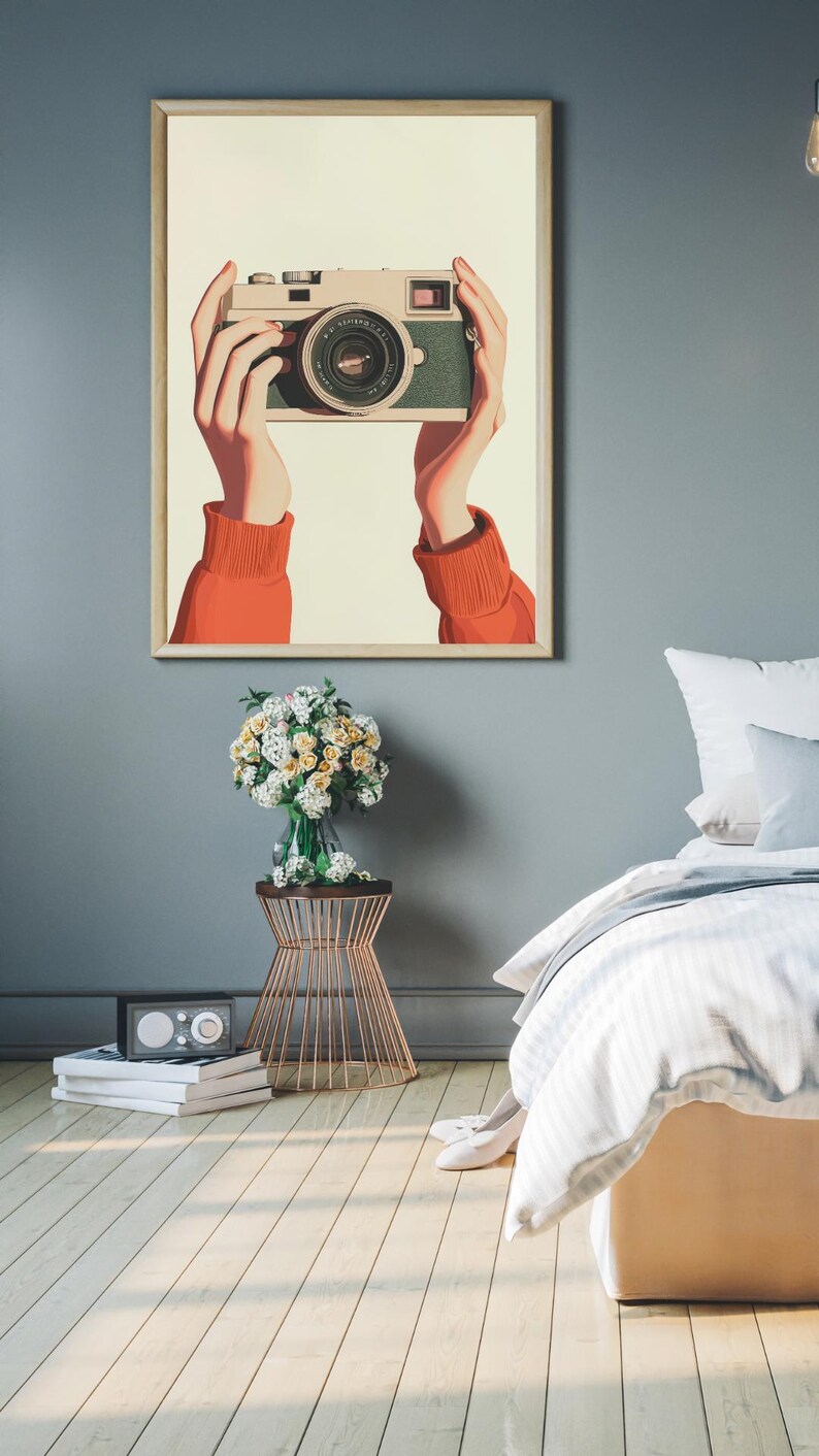 Vintage Camera Poster, Feminine Hands, Pastel Retro Decor (digital ...
