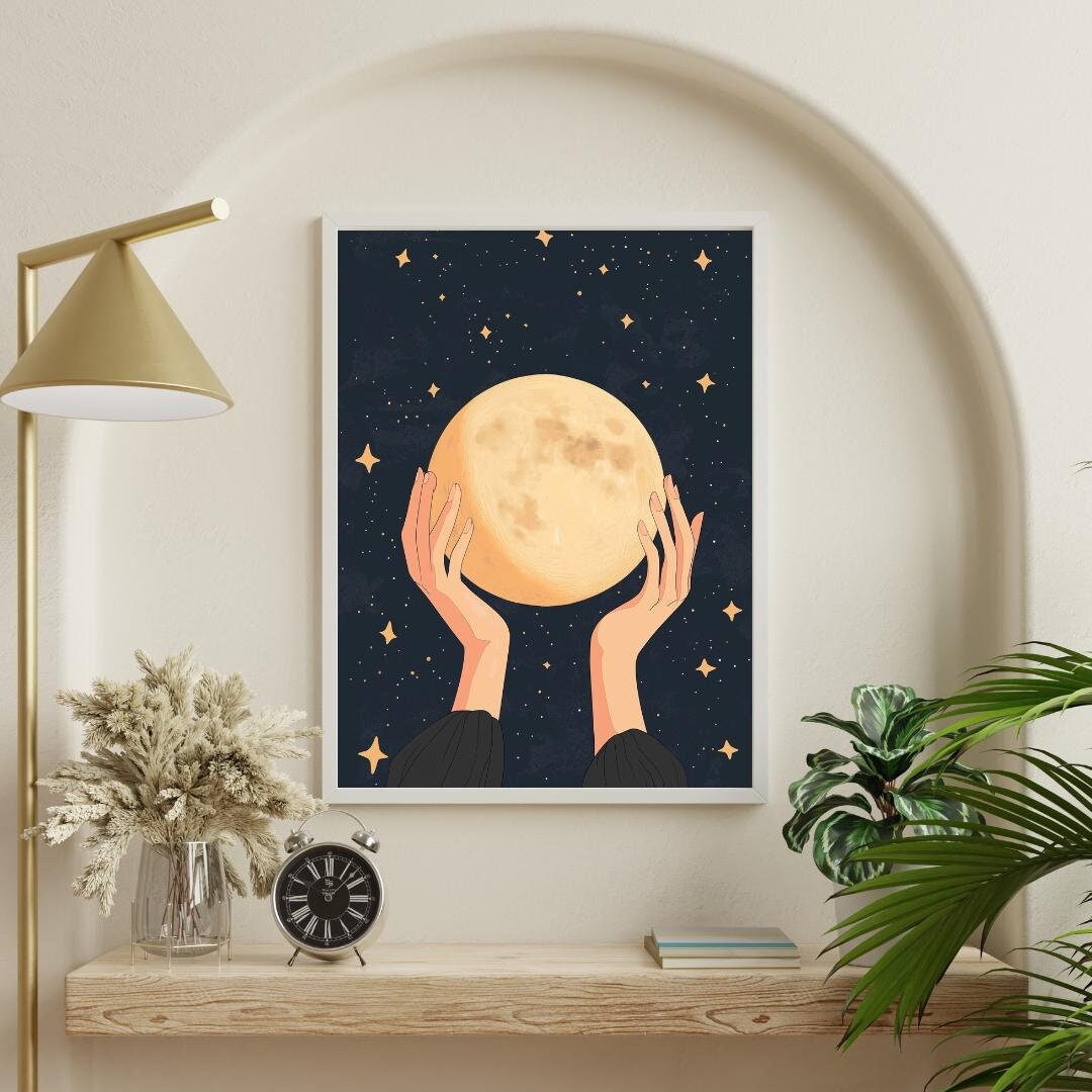 Celestial Moon Art Print: Spiritual Woman, Witchy Decor (digital ...