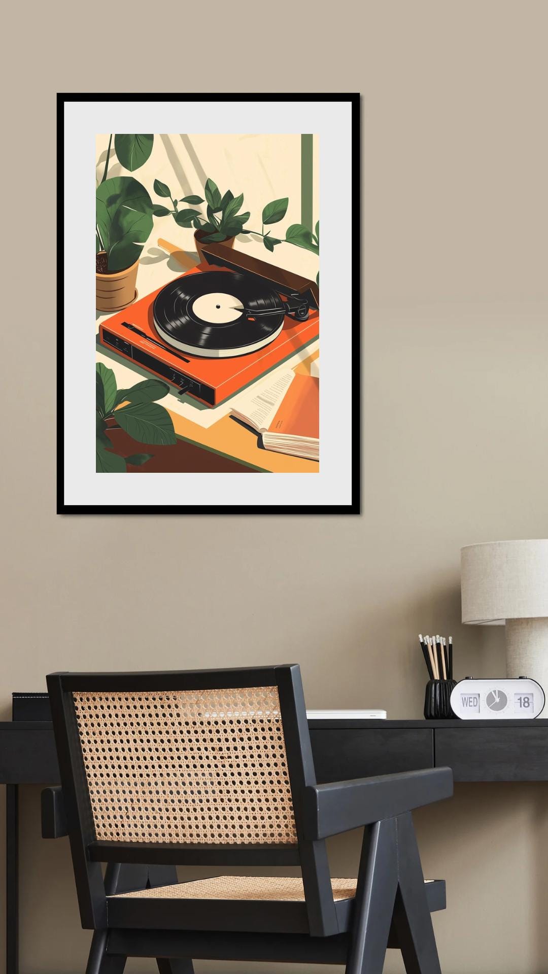 Vintage Gramophone Print | Books and Plants, Music Room Decor (digital ...