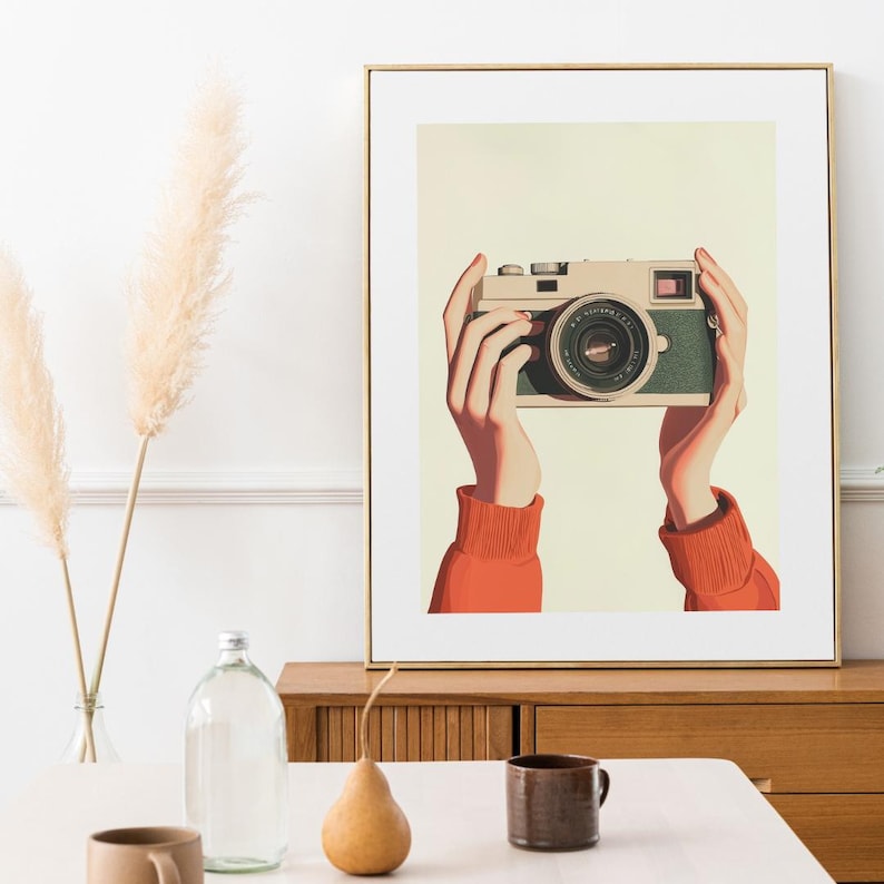 Vintage Camera Poster, Feminine Hands, Pastel Retro Decor (digital ...