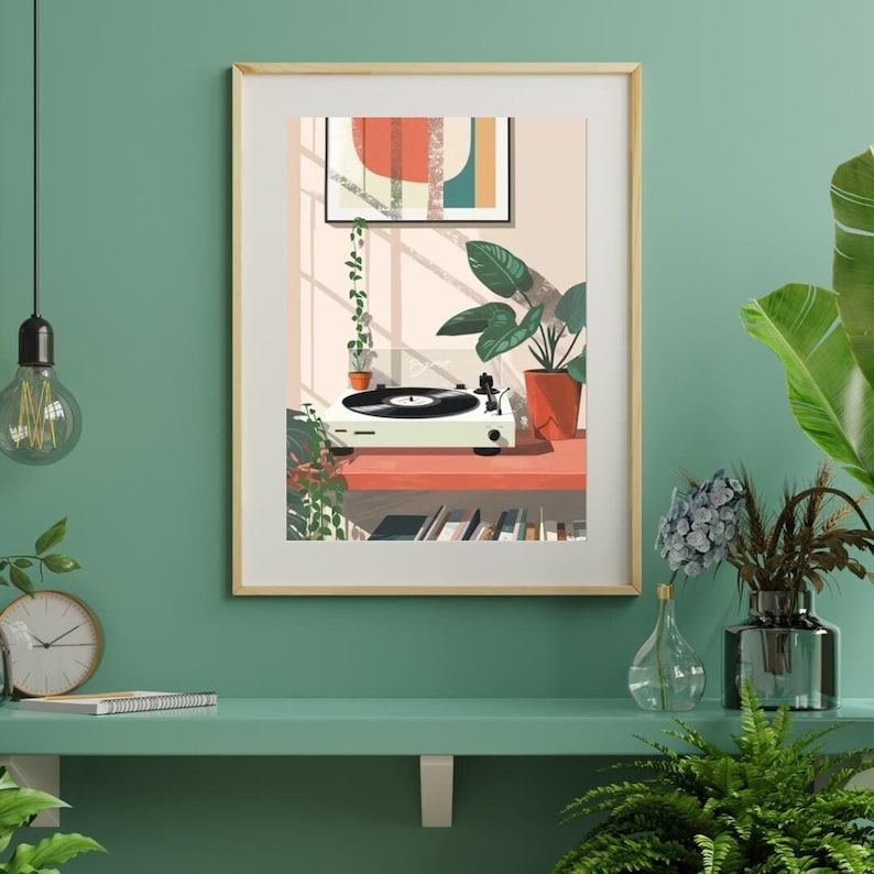 Vintage Vinyl Player Poster, Pastel Plant Decor (digital Download) - Etsy