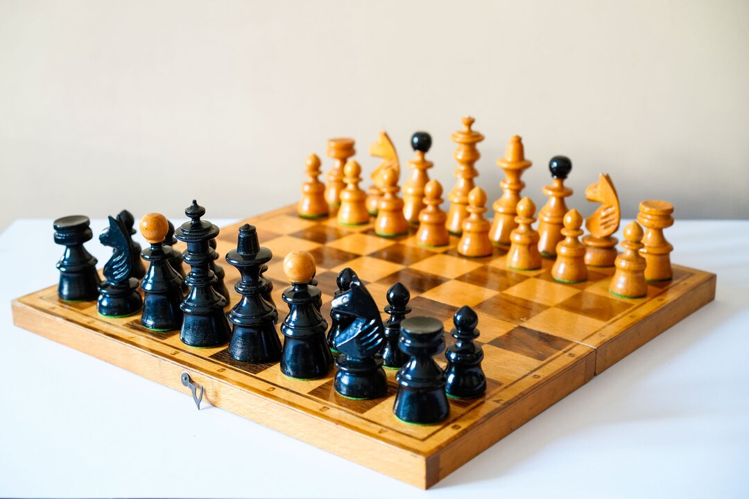 Vintage Chess Set Poland 60s, Wood and Folding Board, Old Chess Game ...