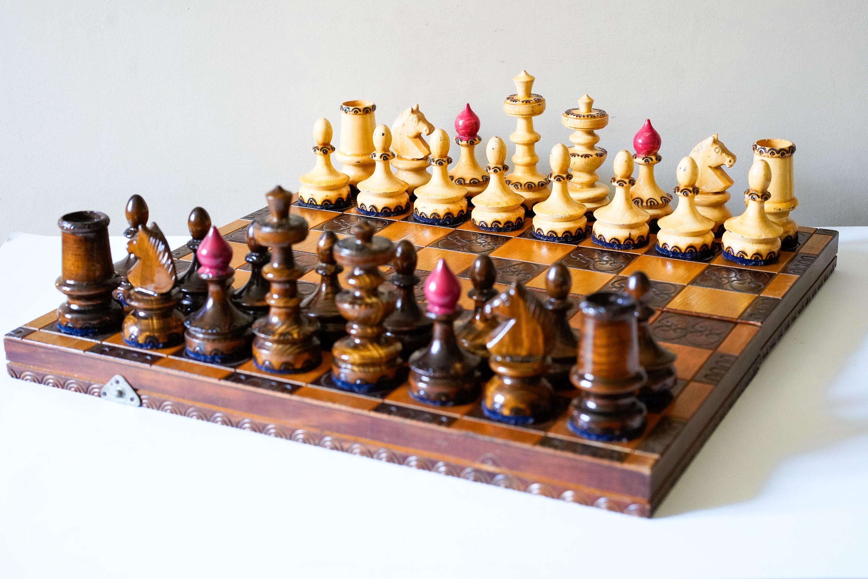 Vintage Chess Set 80s Polish Highlander Style, Rare Wooden Hand-made ...