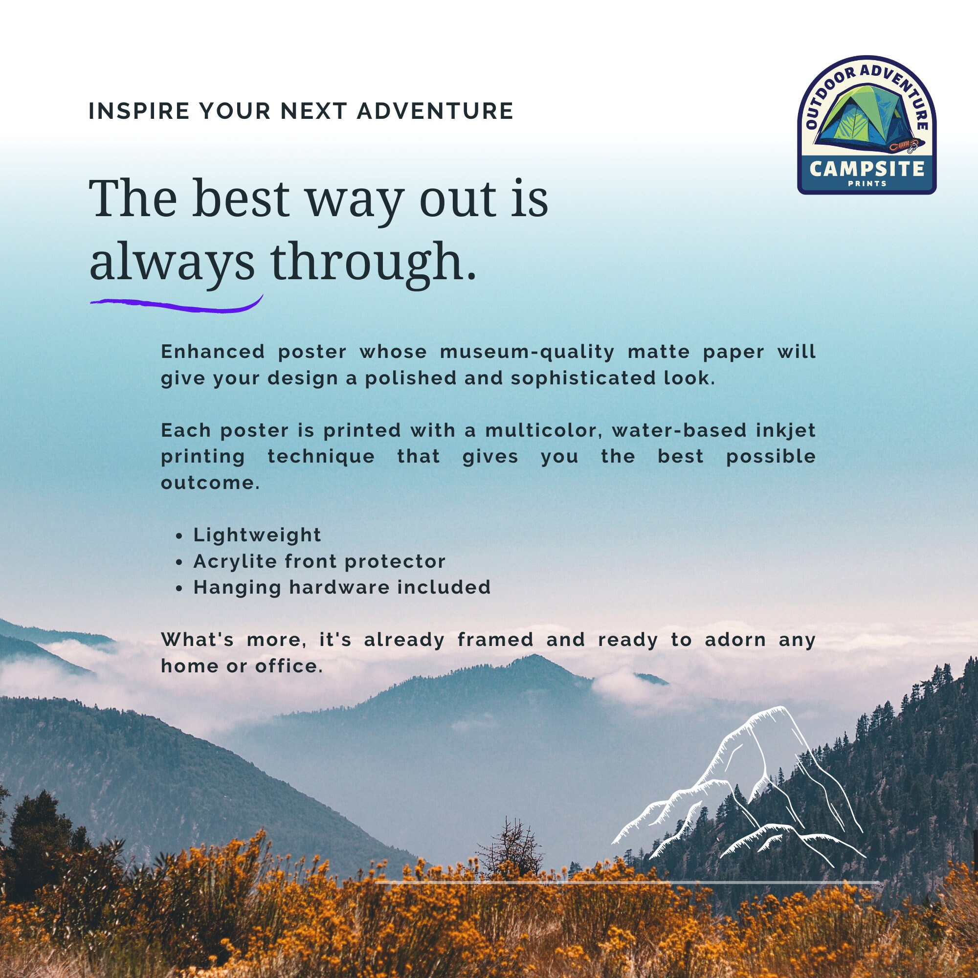 Minimalist Hiking Wall Art Framed, Gift for Hiker, Adventure Wall Art ...