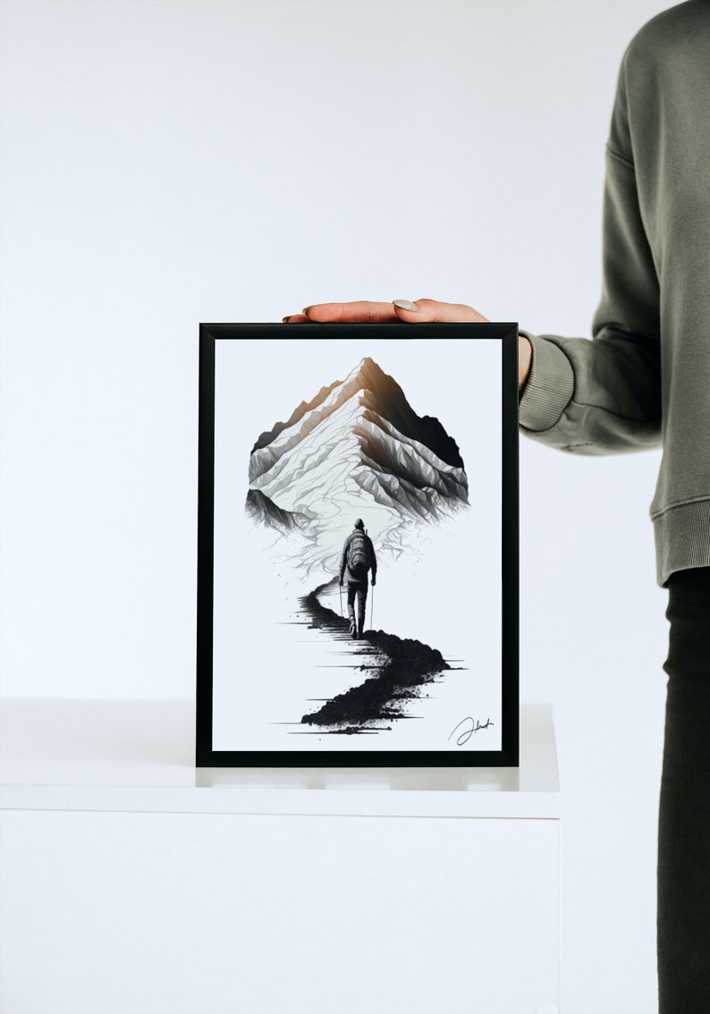 Minimalist Hiking Line Art Framed, Hiking Trail Print, Go Hiking Print ...