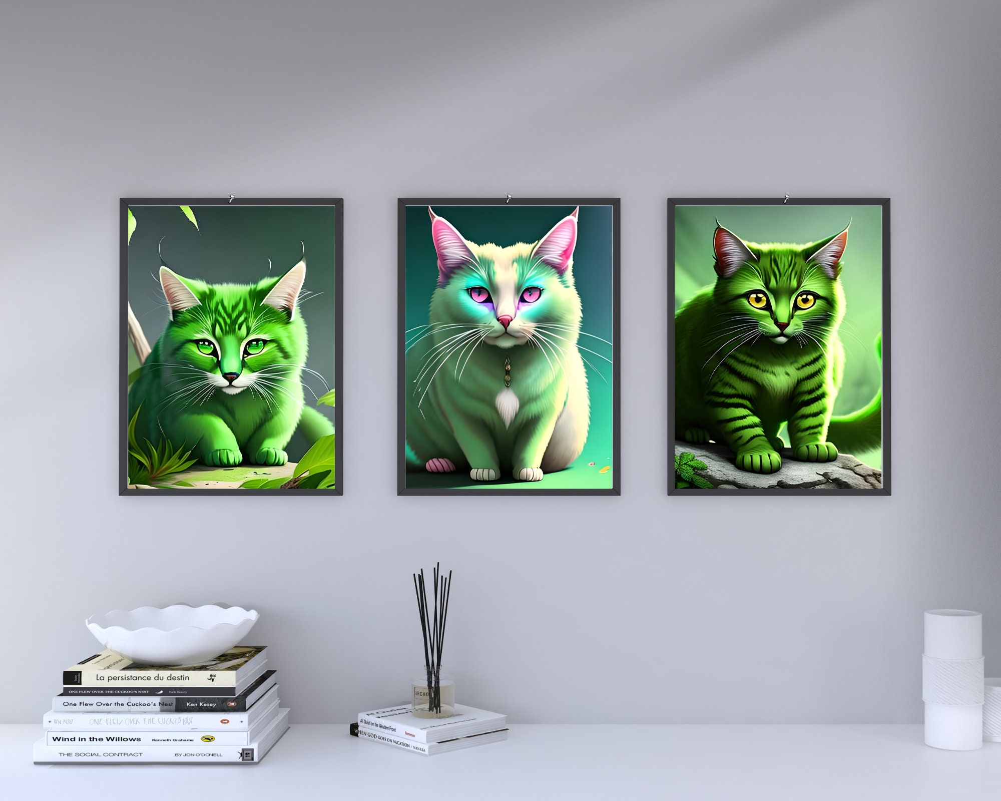 Cute Green Cats, 8 Pieces,downloadable,printable - Etsy
