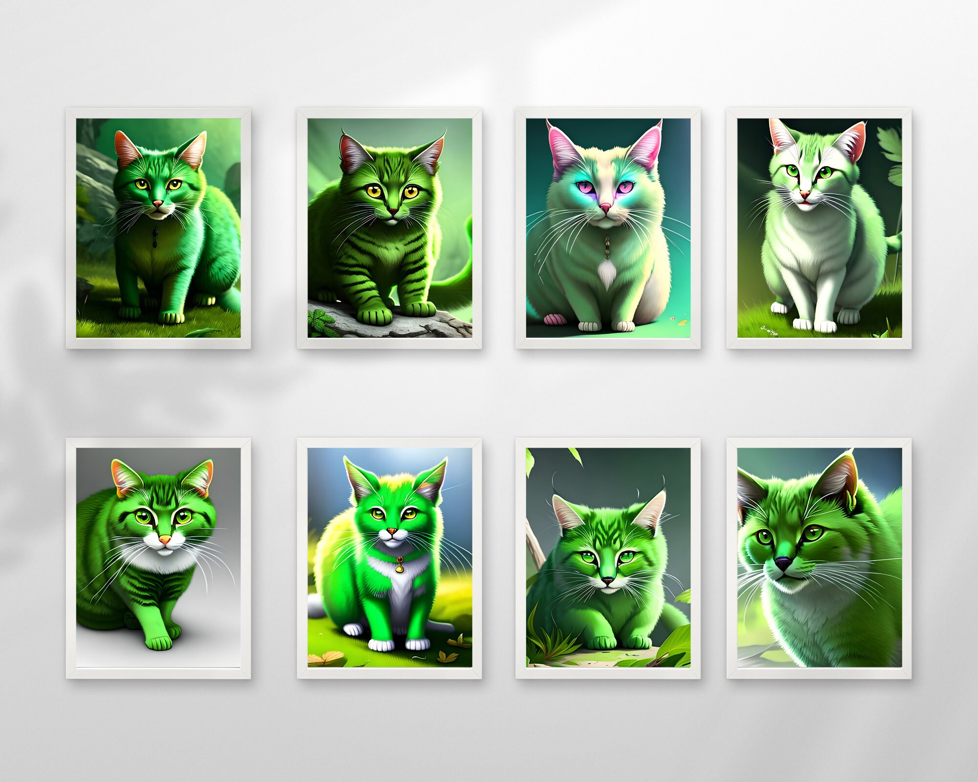 Cute Green Cats, 8 Pieces,downloadable,printable - Etsy