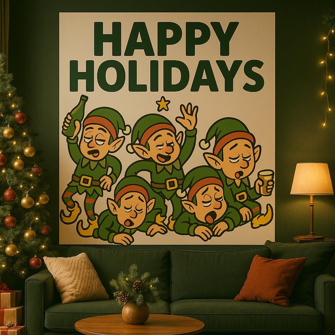 Funny Drunk Elves Christmas Clipart | Retro Holiday PNG (digital ...