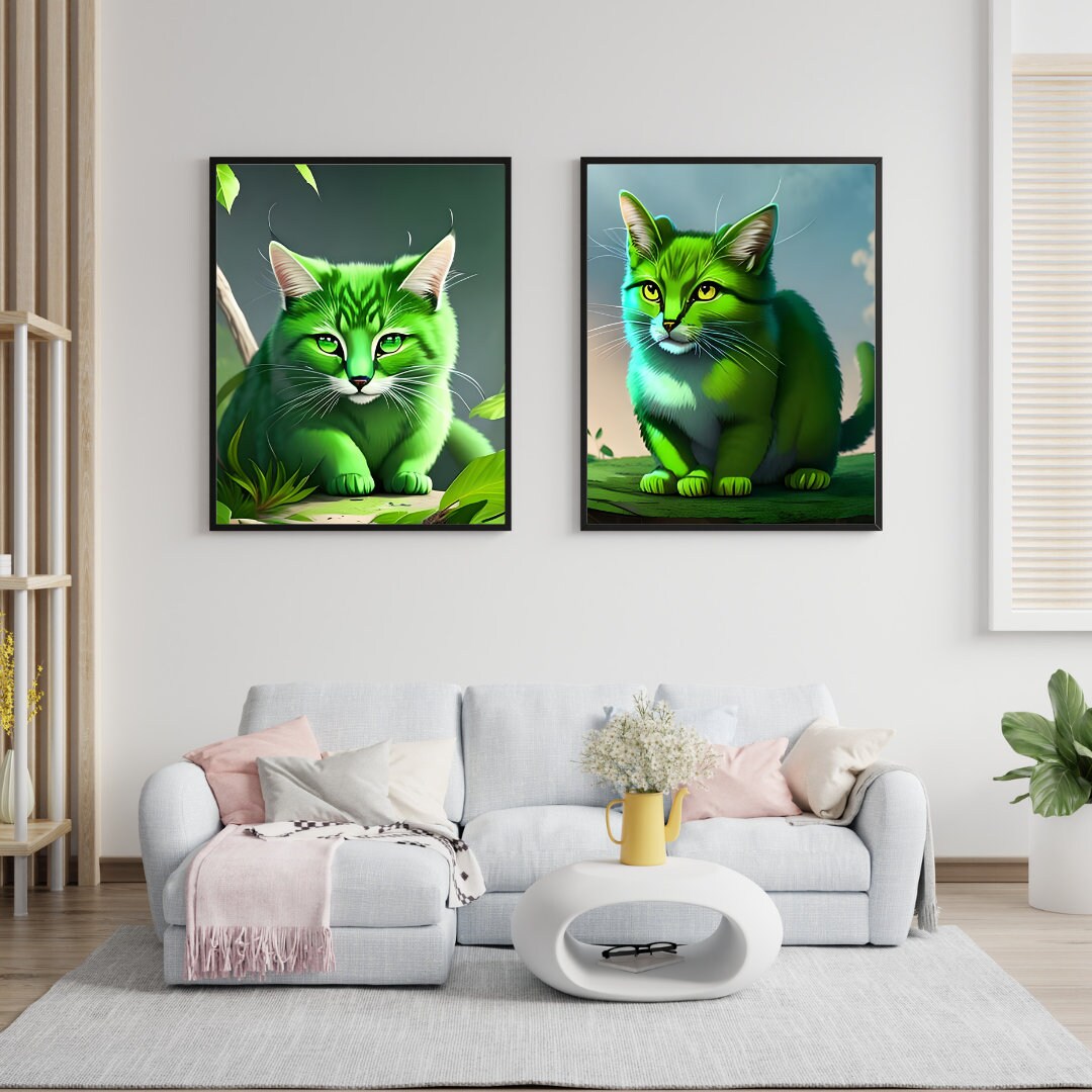 Cute Green Cats, 8 Pieces,downloadable,printable - Etsy