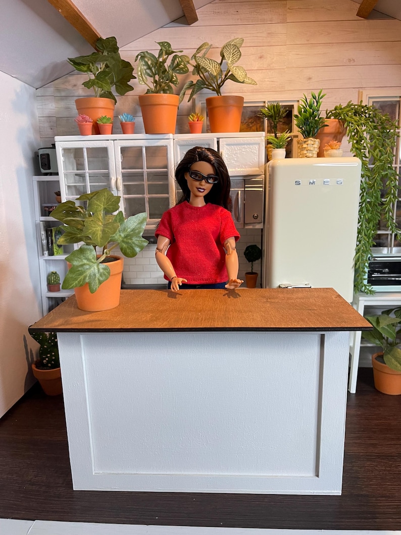 1:6 Scale Miniature Dollhouse Wooden Kitchen Island With Shelves ...
