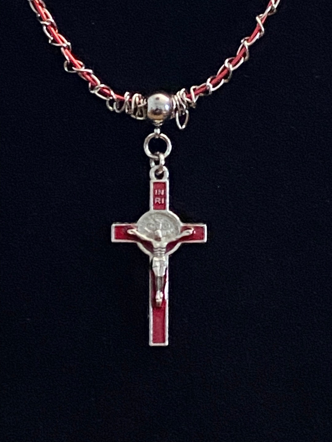 Red Crucifix With Red & Silver Chain Necklace - Etsy