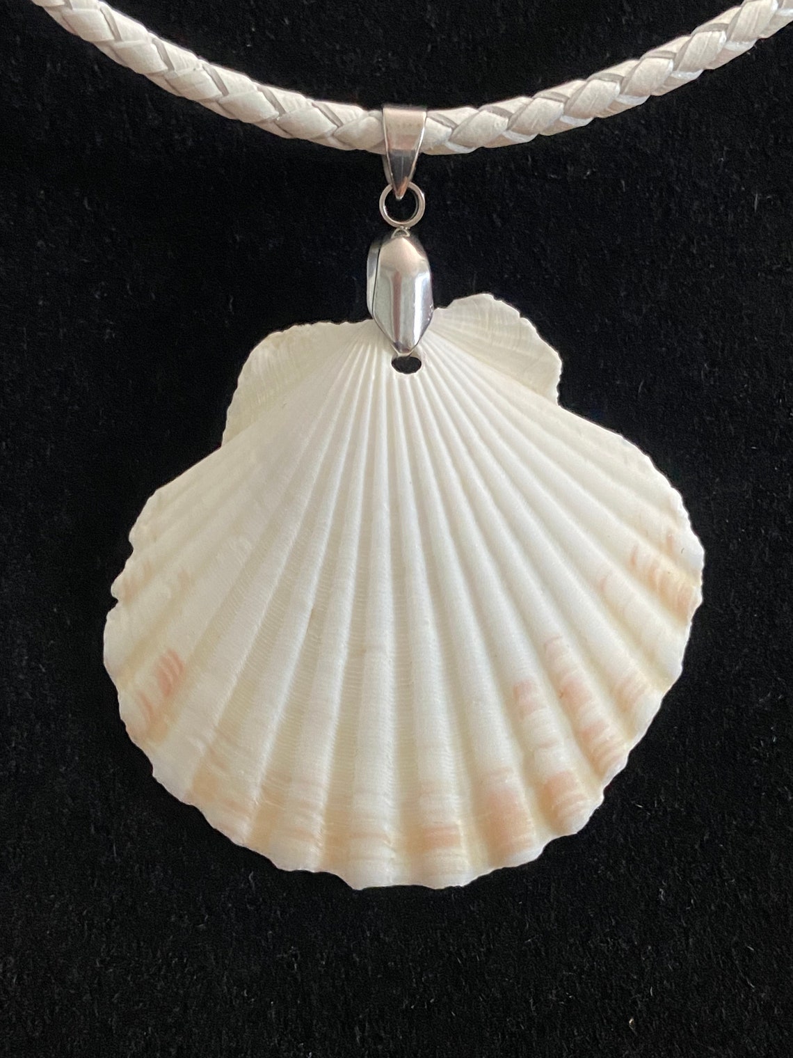 White and Tan Seashell With White Leather Necklace - Etsy