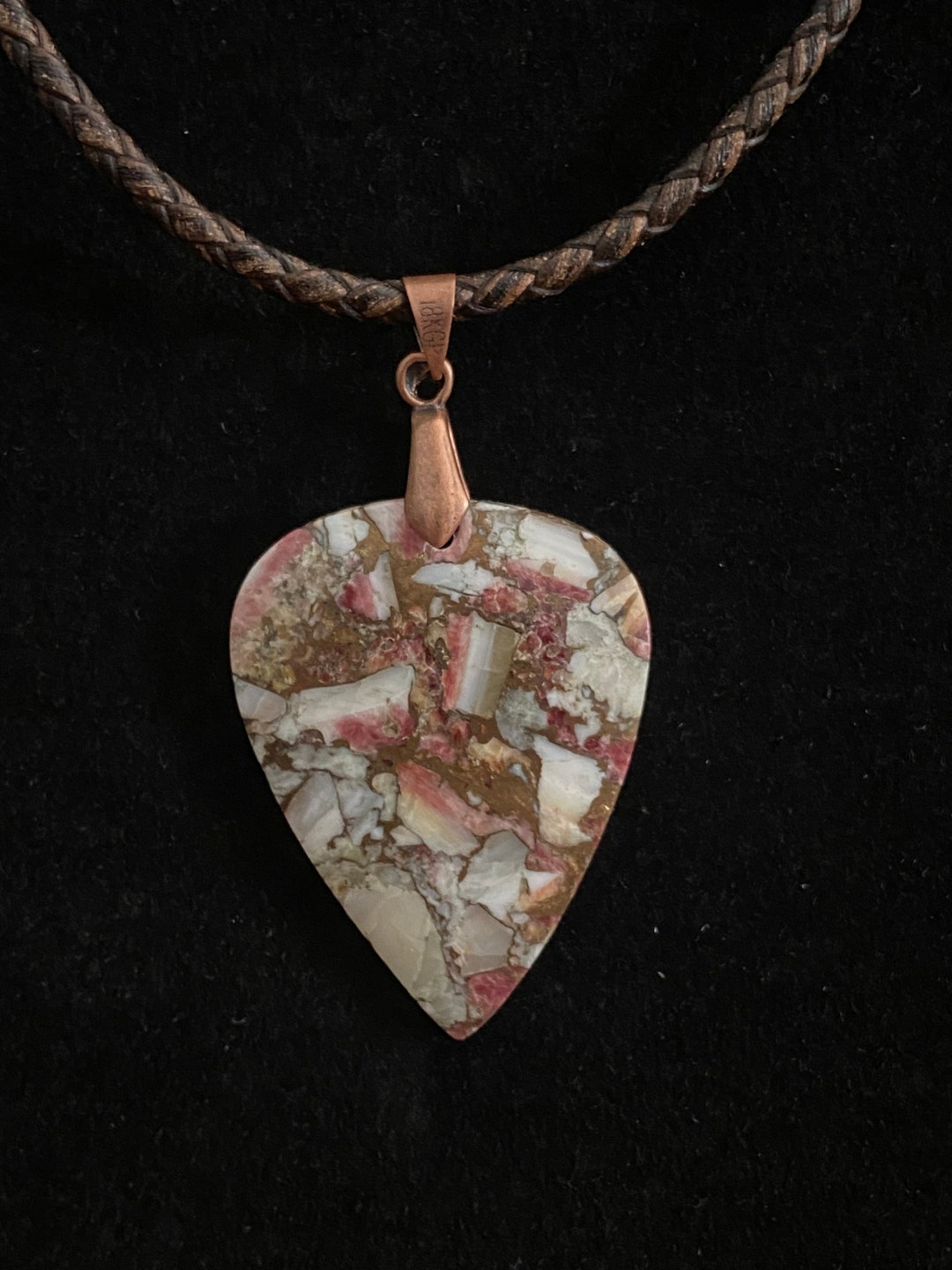 White, Brown, Maroon and Gray Brecciated Jasper With Brown Leather Cord ...