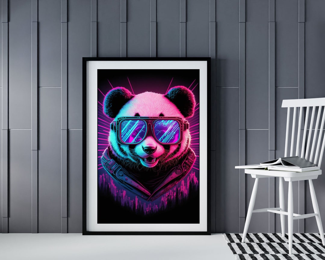 AI Printable Digital Art Panda Portrait in Synthwave Vaporwave Style - Etsy