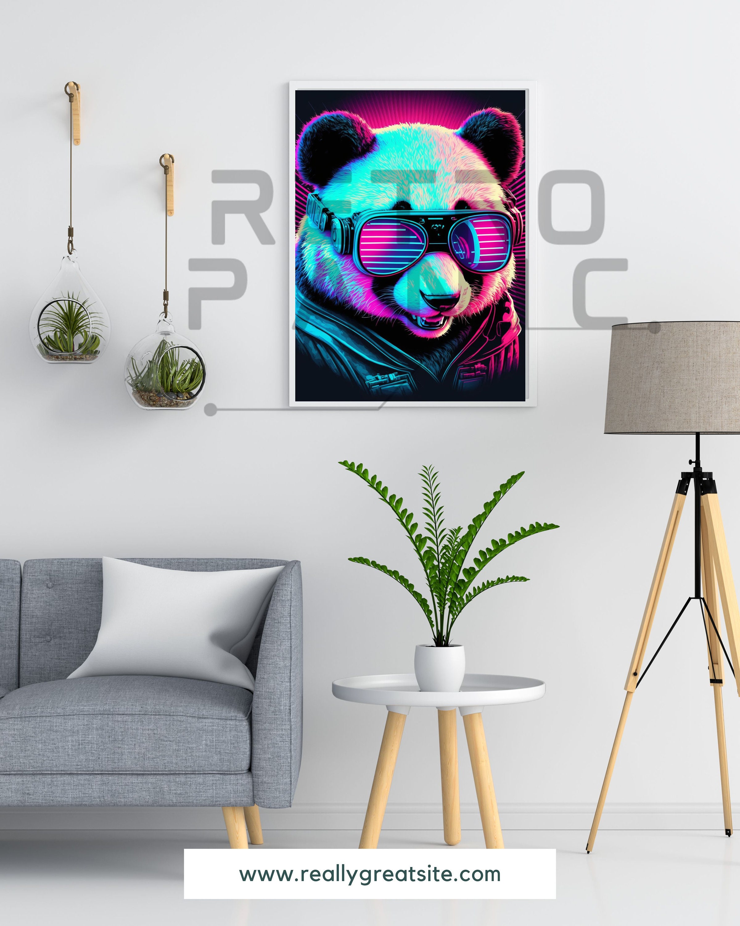 AI Printable Art Panda Bear Portraits Set of 4 in Synthwave Vaporwave Style - Etsy