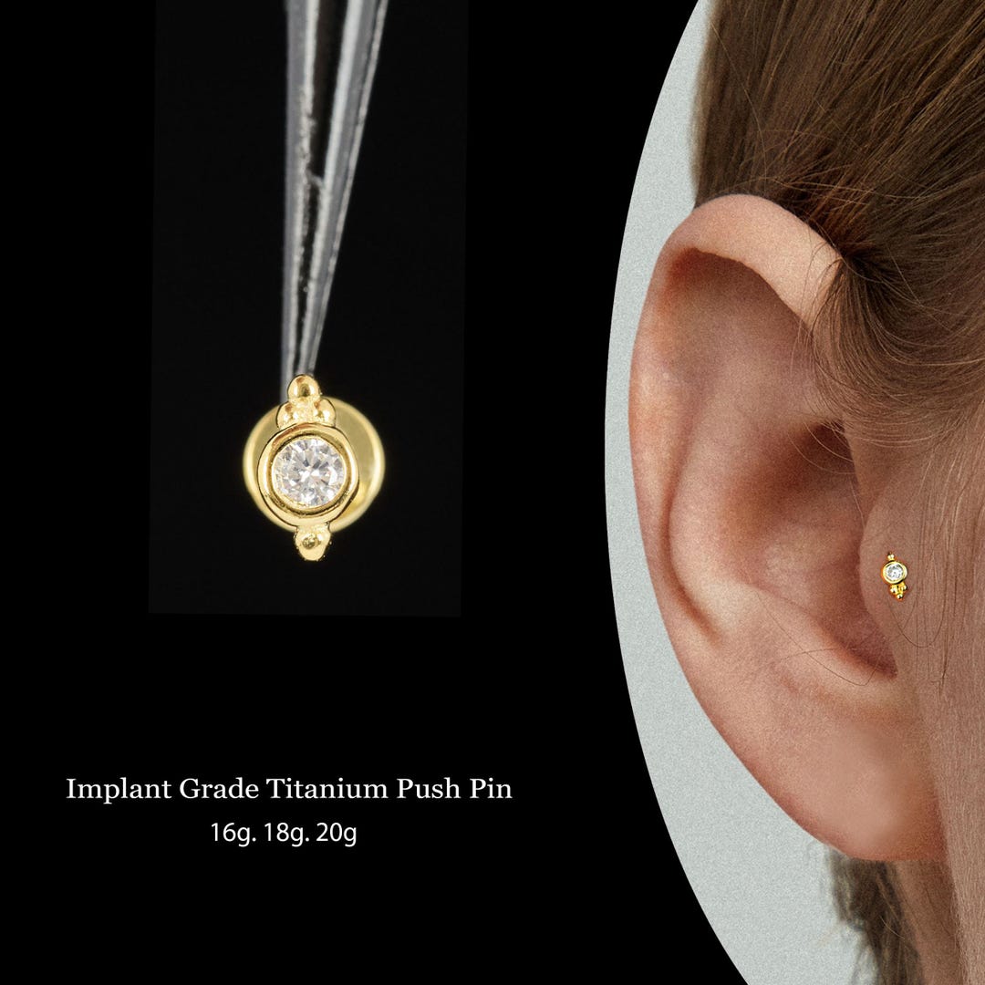 20G/18G/16G Tiny Push Pin Labret • Threadless Flat Back Earring • Helix ...