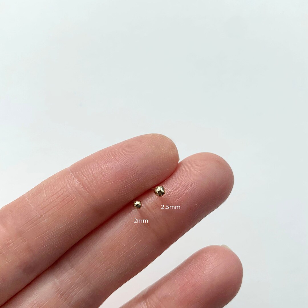 14K Solid Gold Stud - 2mm,2.5mm Ball Stud Earring - Minimalist Stud Earrings - 14K Solid Gold ...