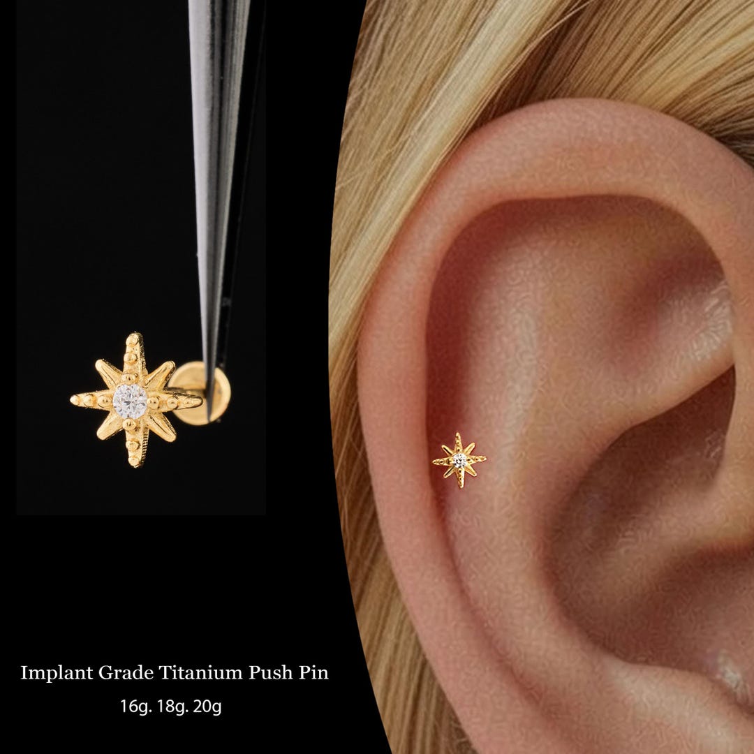 20G/18G/16G Starburst Push Pin Labret • Threadless Flat Back Earring ...