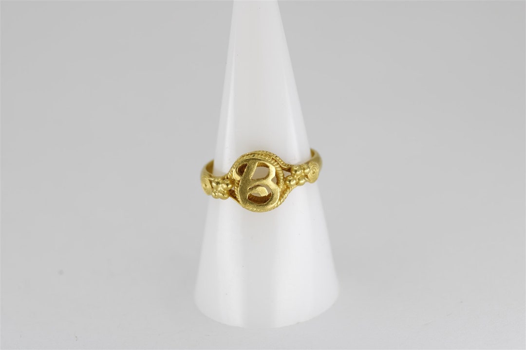 24K Yellow Gold Vintage Size 7 Letter B Ring - Etsy
