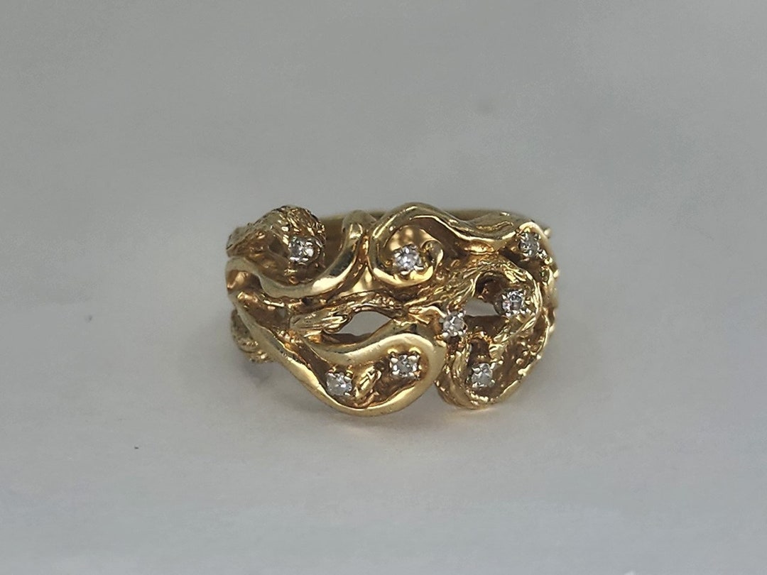 Vintage 14K Yellow Gold Wavy Diamond Ring .08 Cttw Sz 6.75 - Etsy