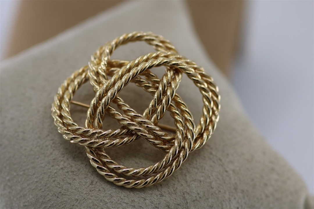 14K Yellow Gold Double Braided Rope Knot Brooch 1.5 - Etsy
