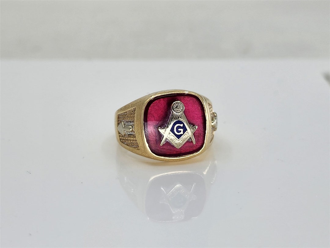 Vintage 10K Masonic Ring With Red Plastic and G Center. Size - Etsy