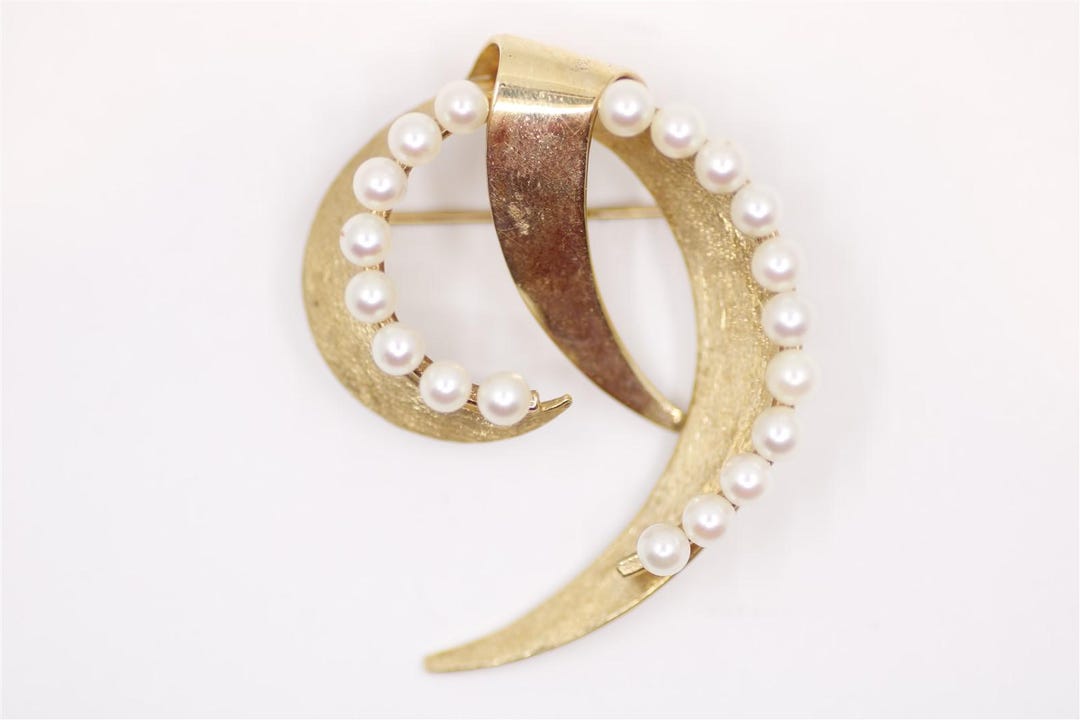 Vintage 13k Yellow Gold Pearl Swoop Brooch 1.5 - Etsy
