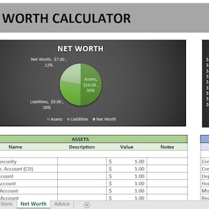 Net Worth Calculator (excel) - Etsy