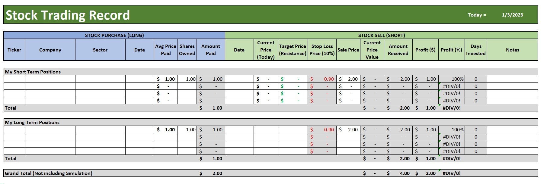 Stock Market Trading Record Spreadsheet - Etsy