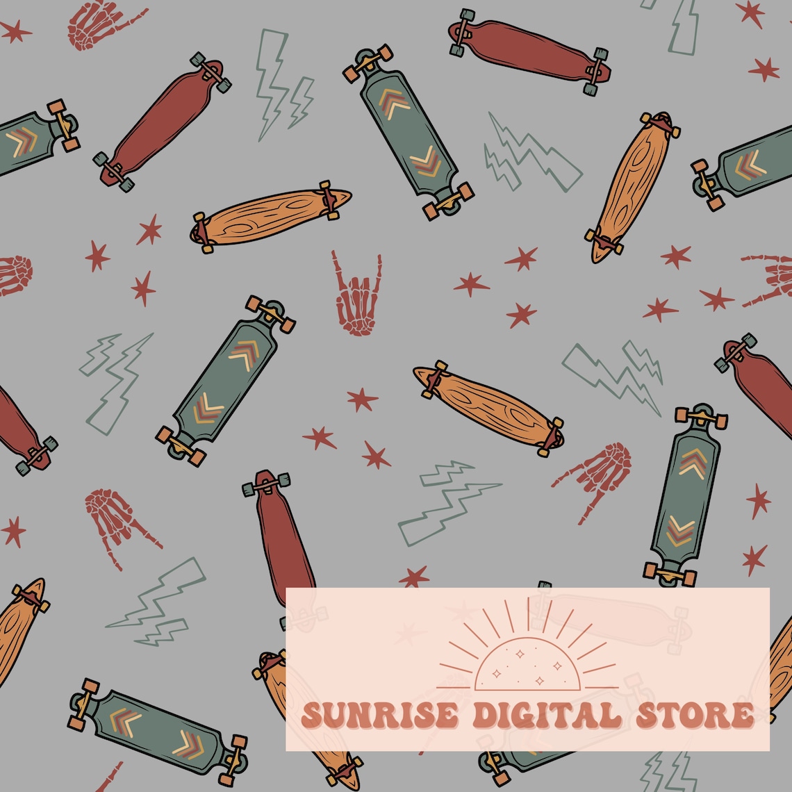 Punk 90s Skateboards and Longboards Seamless Pattern Lightning - Etsy