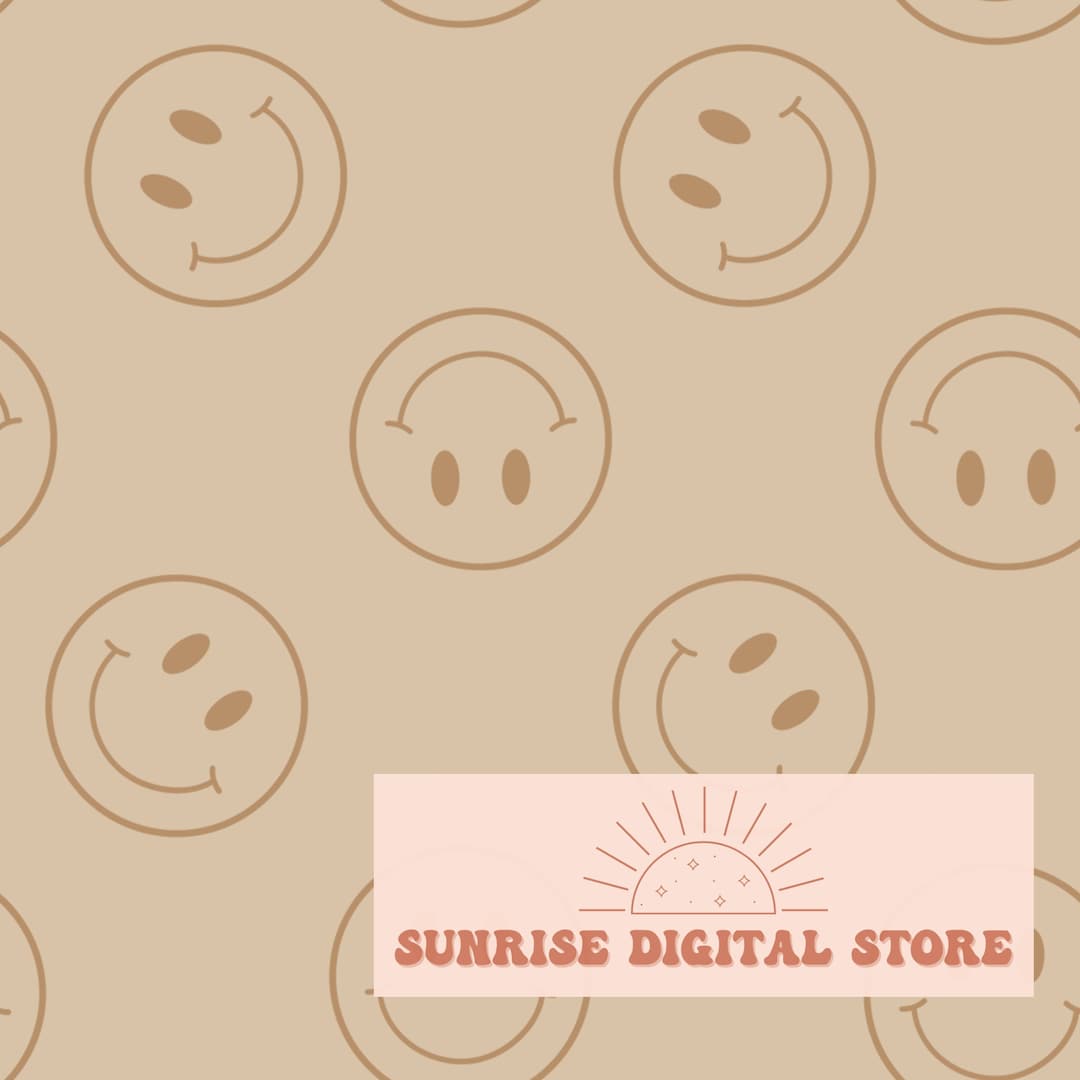 Smile Face Seamless Pattern Tan Color on Tan Background, Repeat Pattern ...