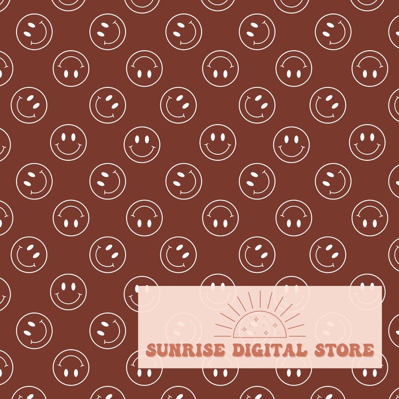 Smile Face Seamless Pattern Rust Color, Repeat Pattern, Commercial Use ...