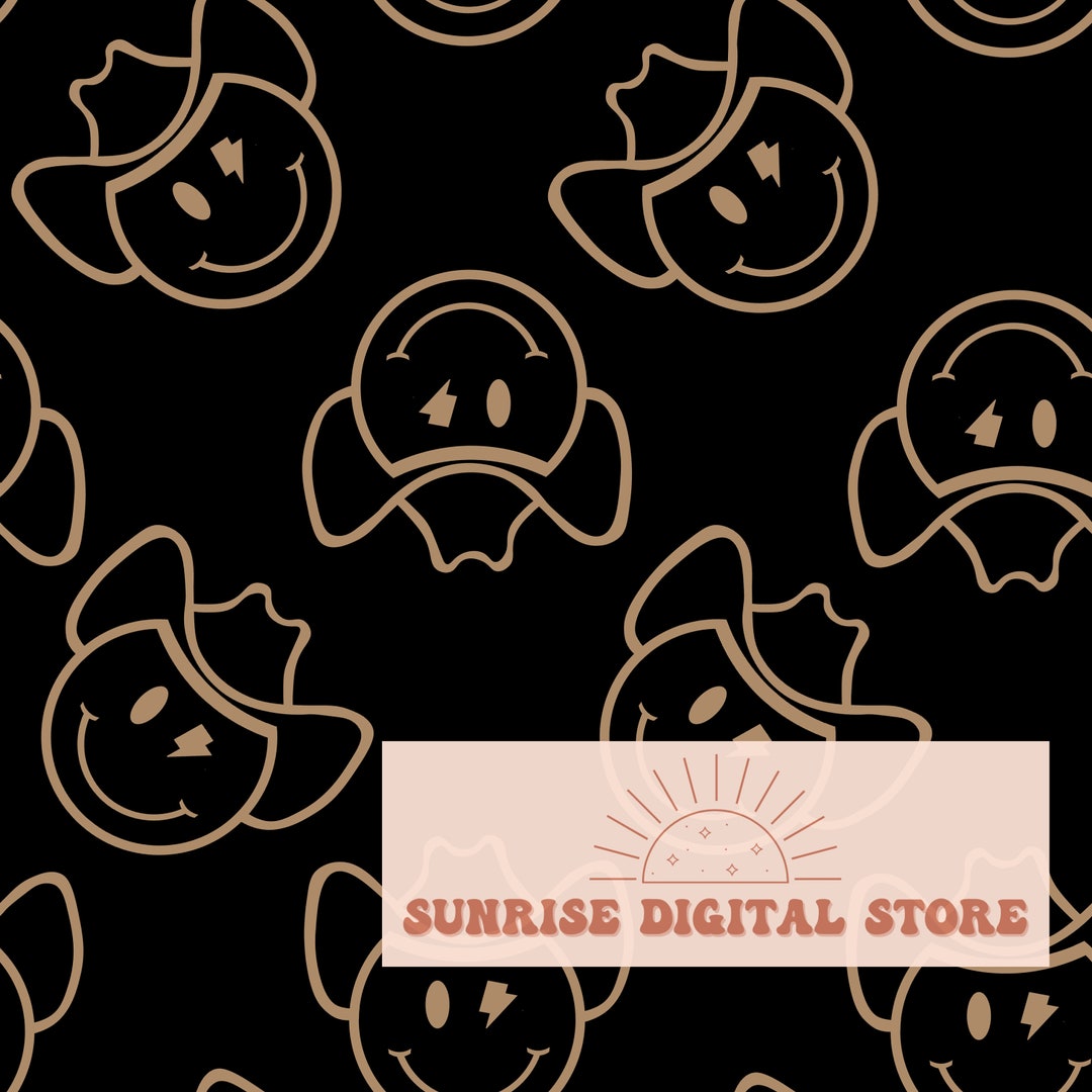 Cowboy Lightning Wink Smile Face Seamless Pattern, Happy Face Pattern ...