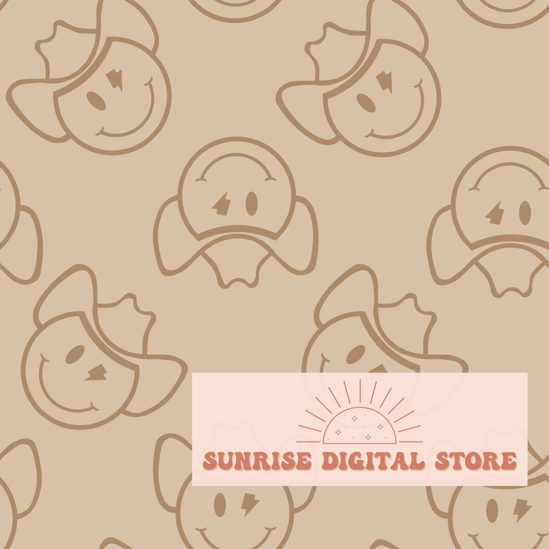 Cowboy Lightning Wink Smile Face Seamless Pattern, Happy Face Pattern ...