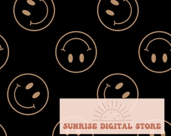 Smile Face Seamless Pattern Tan Color on Tan Background, Repeat Pattern ...