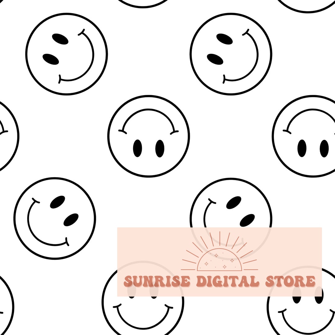 Smile Face Seamless Pattern Coloring Pattern Black on White Background ...