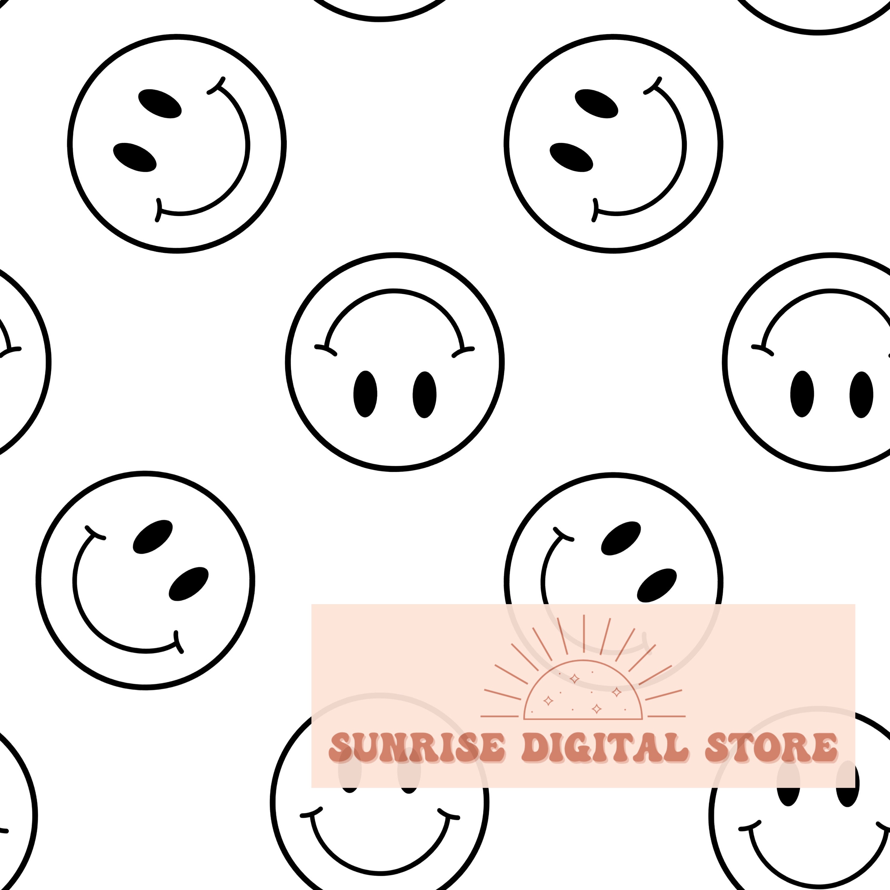 Smile Face Seamless Pattern Coloring Pattern Black on White Background ...