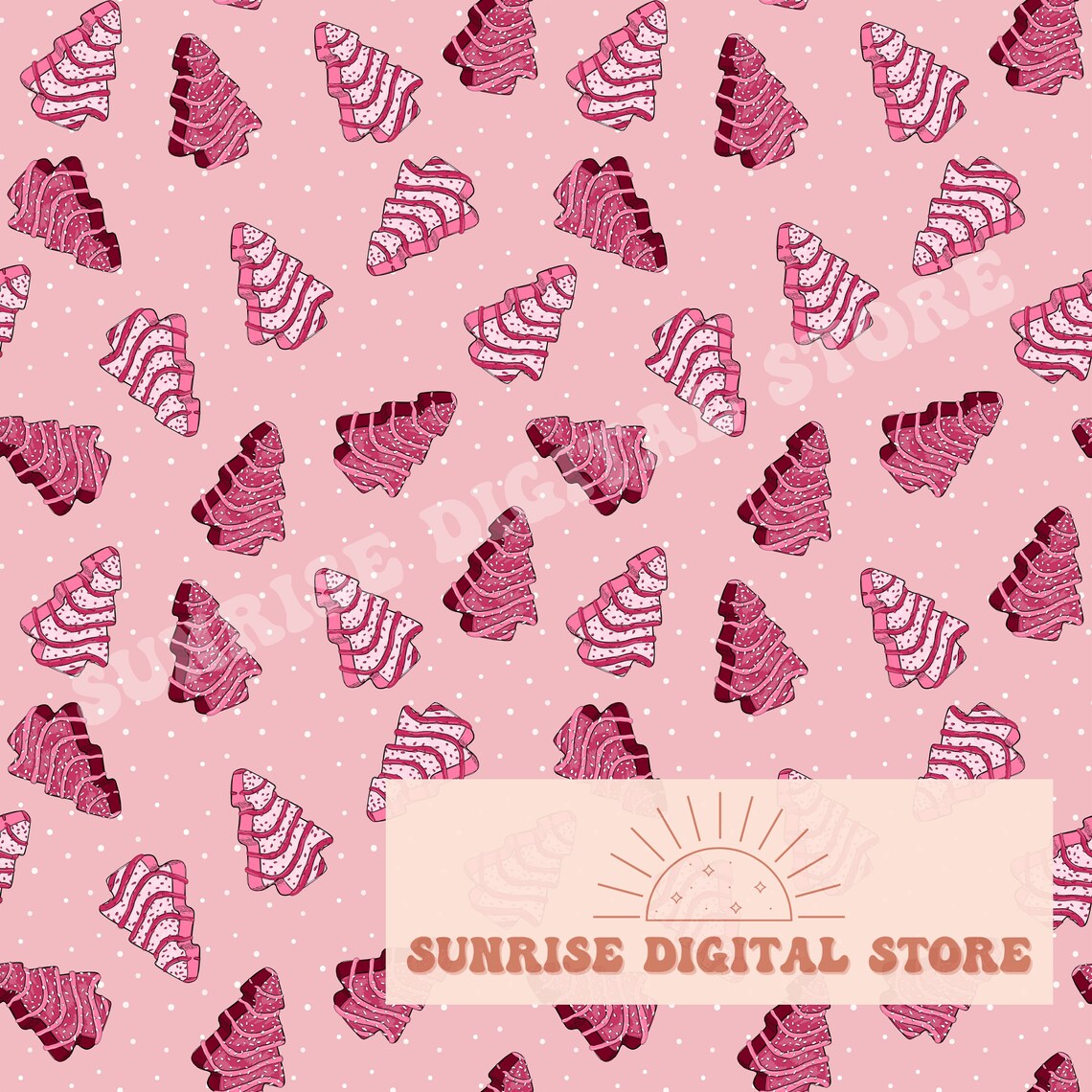 Pink Christmas Cakes Seamless Pattern, Tree Snack Pattern, Christmas ...