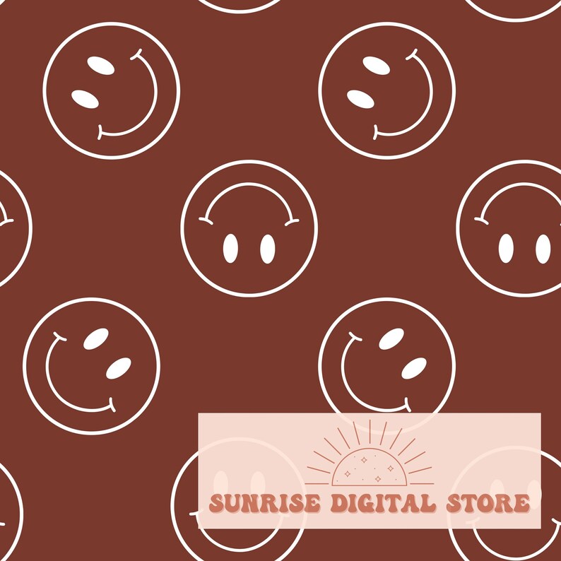 Smile Face Seamless Pattern Rust Color, Repeat Pattern, Commercial Use ...