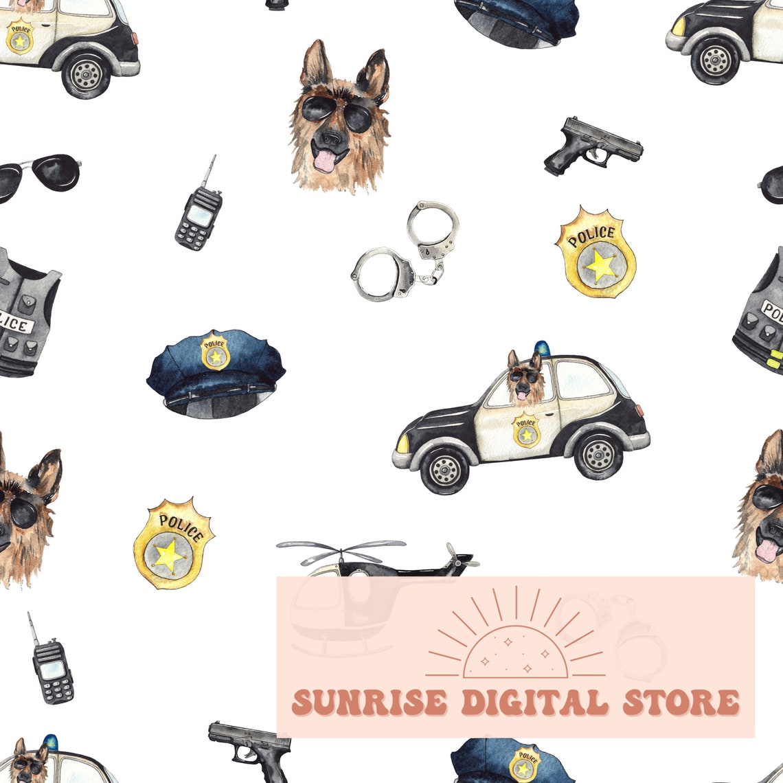 Law Enforcement Seamless Pattern, Police Pup Repeat Pattern, Cute LEO ...