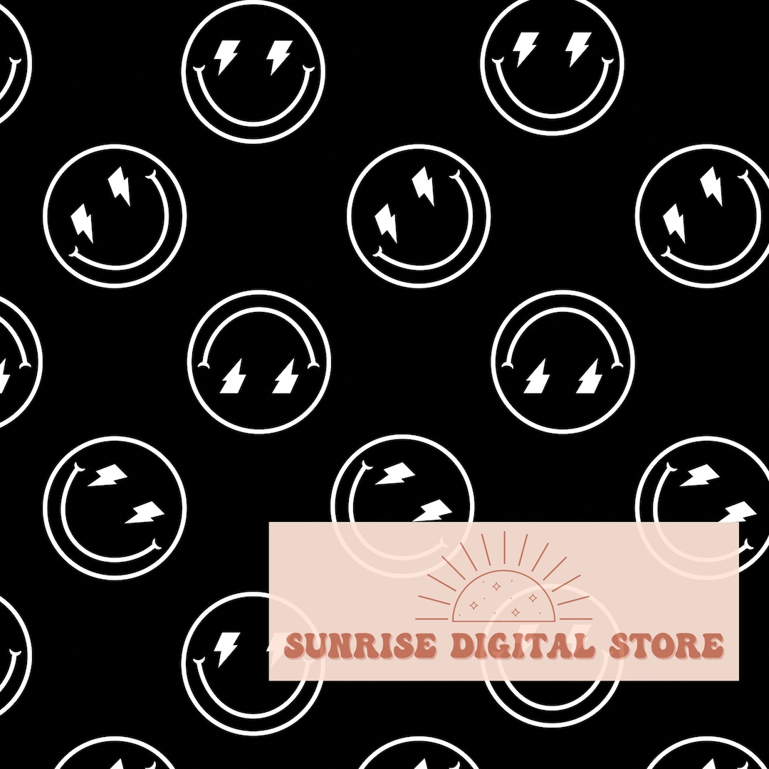 Retro Punk Lightning Eyes Smile Face Seamless Pattern, Happy Face ...