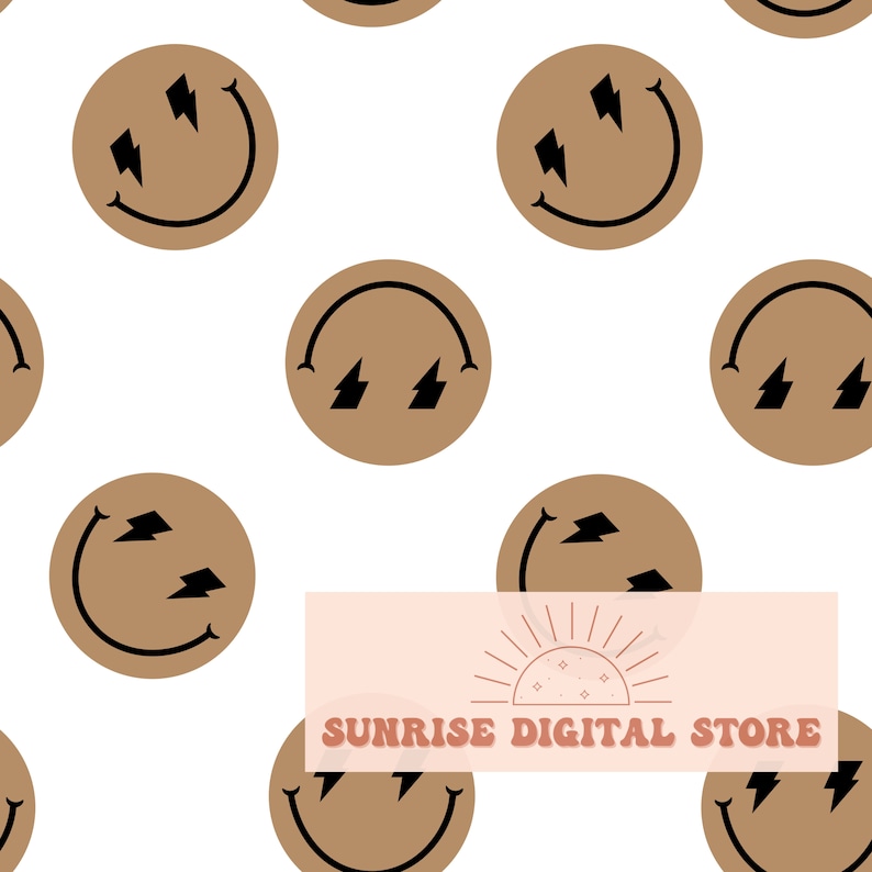 Tan Lightning Eyes Smile Face Seamless Pattern, Happy Face Repeating ...