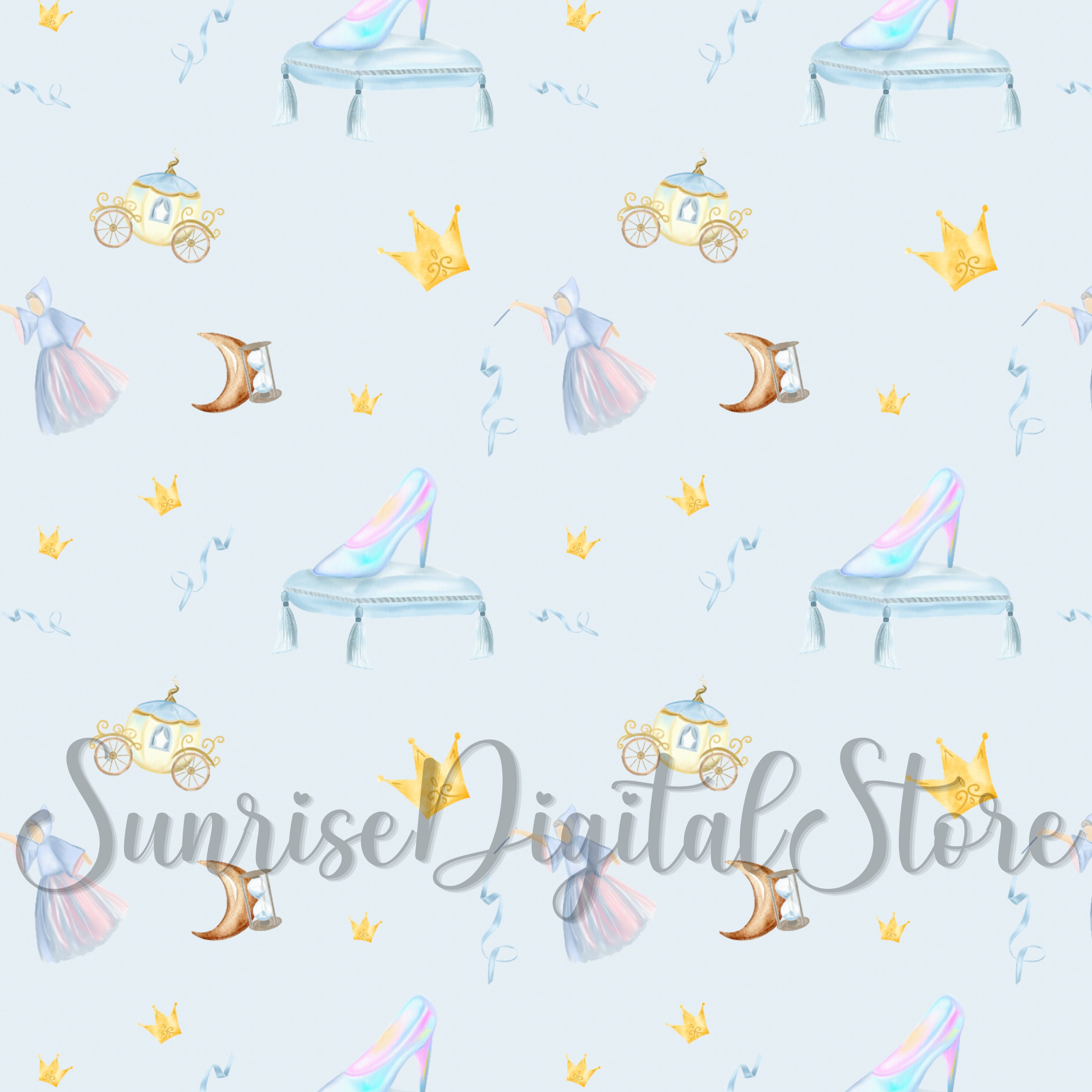 Cinderella Princess Seamless Pattern Watercolor Seamless Paper PDF ...