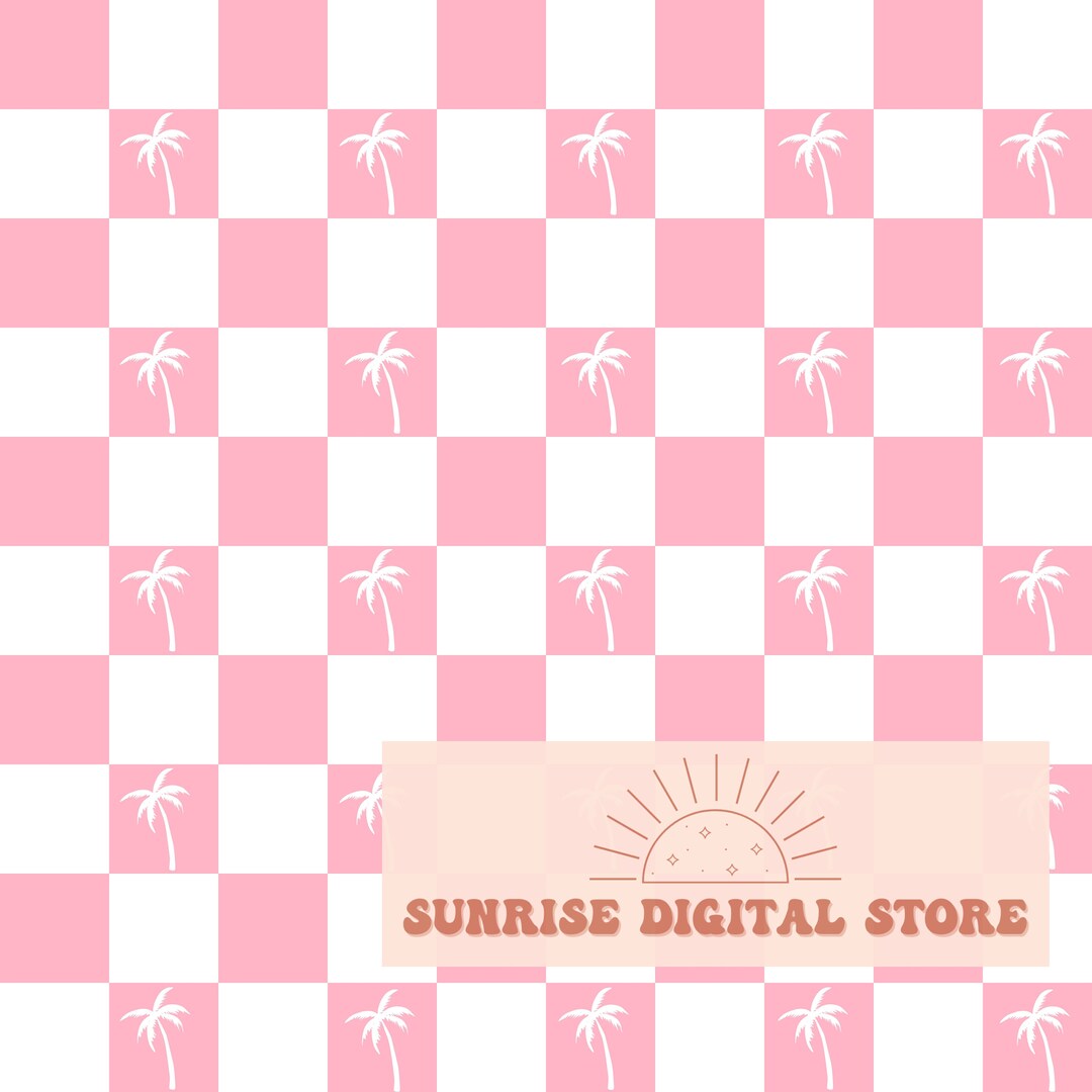 Checkered Tropical Palm Tree Seamless Pattern Pink Color, 2 COLOR ...