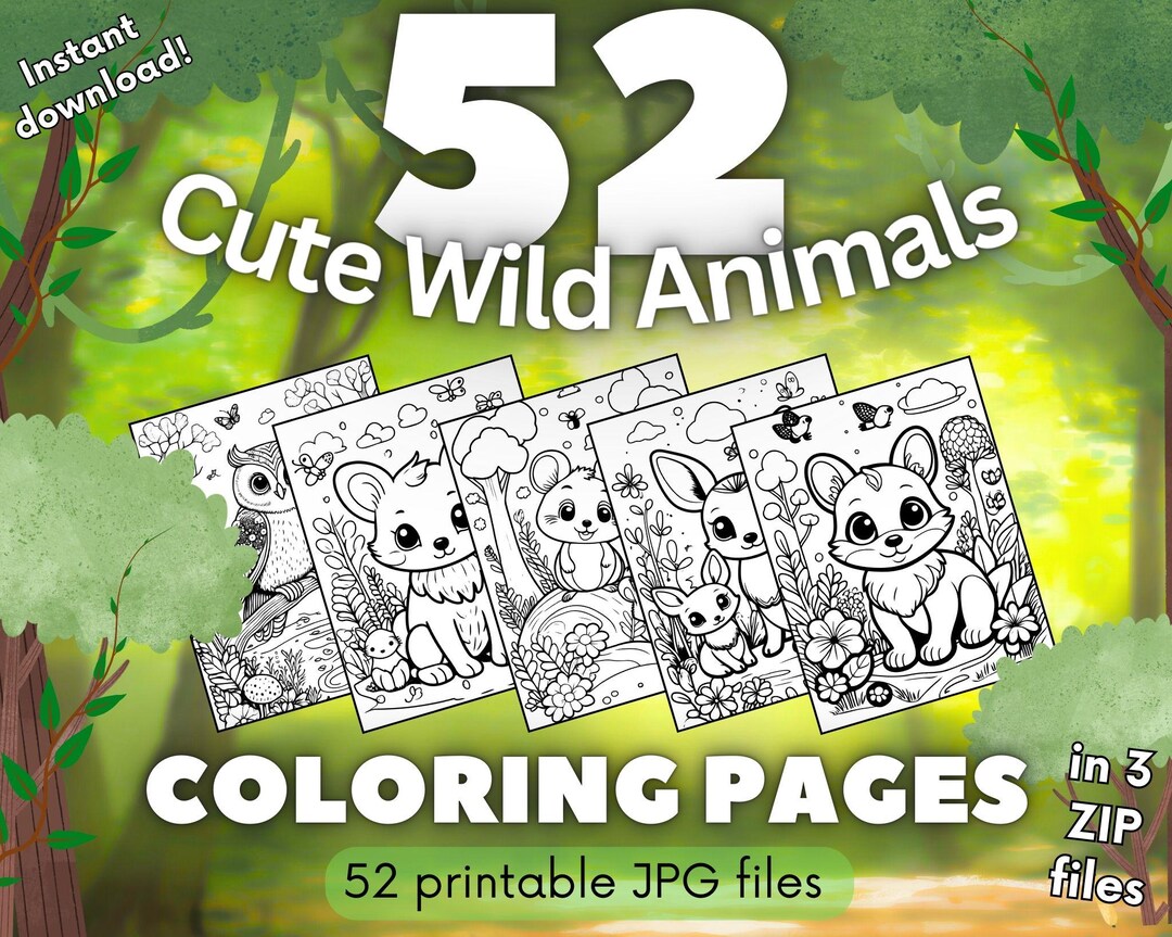 52 Cutest Wild Animal Coloring Pages! Fun & Relaxing! Printable JPG ...